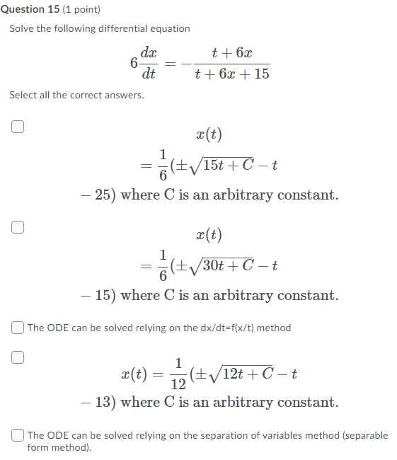 Solved Question 15 (1 point) Solve the following | Chegg.com