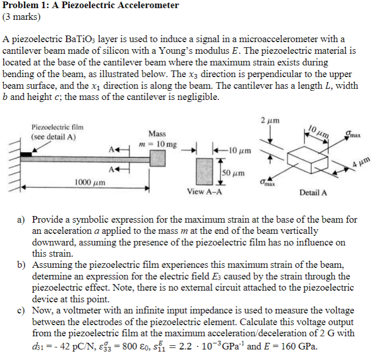 Solved Problem 1: A Piezoelectric Accelerometer (3 marks) A | Chegg.com