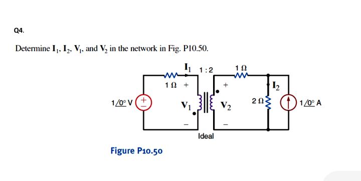 Solved Determine I1,I2,V1, and V2 in the network in Fig. | Chegg.com