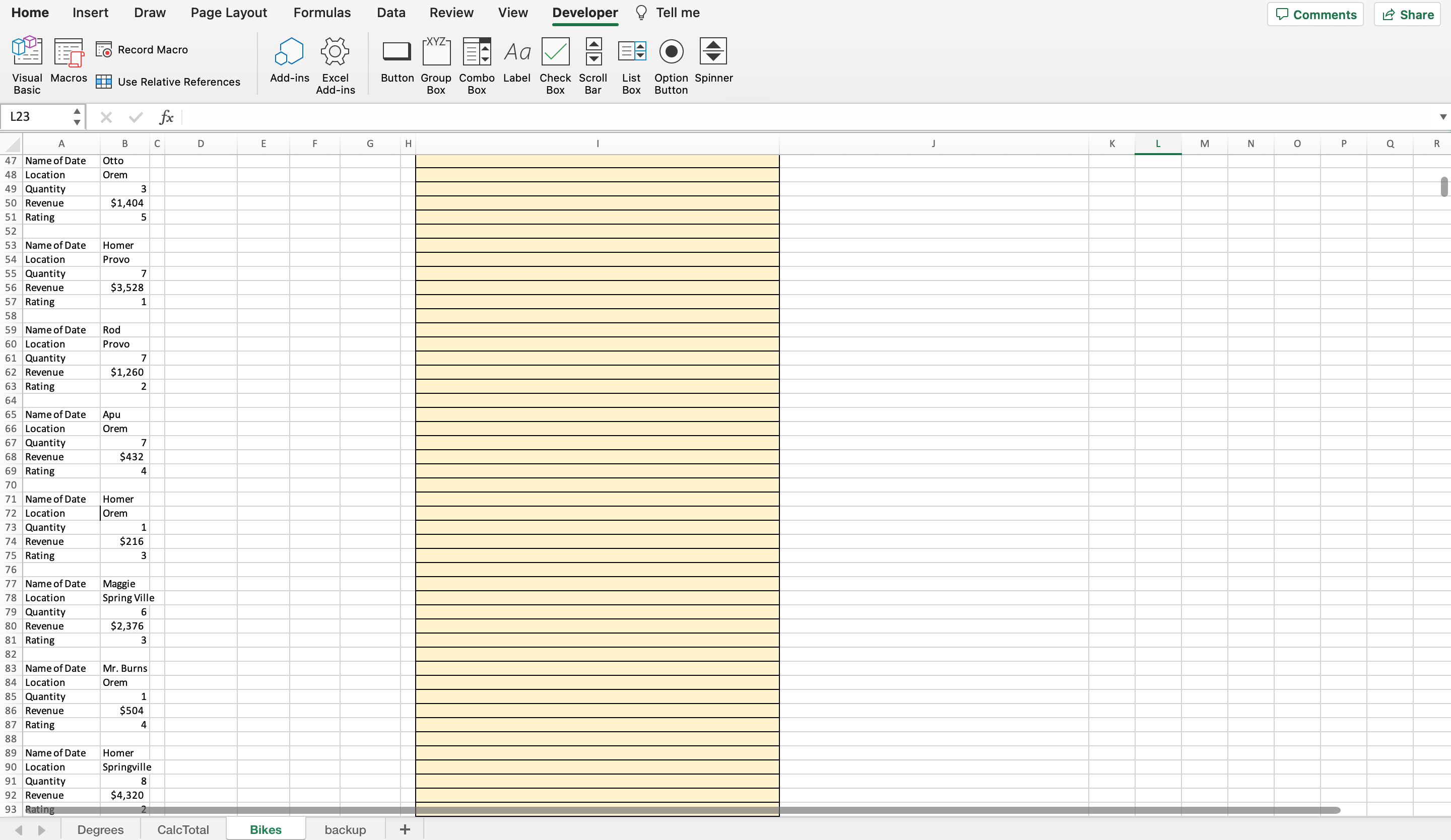 Solved I need a VBA code. The yellow cells are what should | Chegg.com