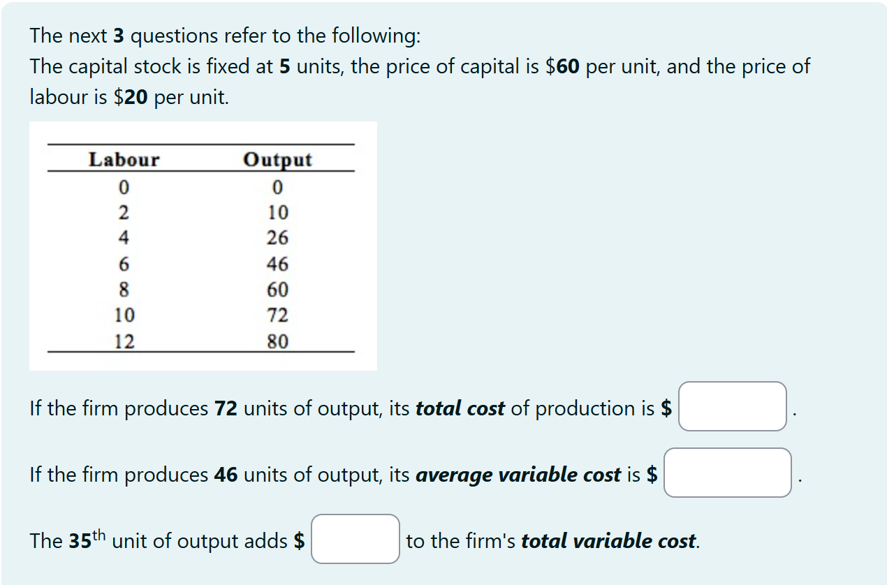 Solved The next 3 ﻿questions refer to the following: The | Chegg.com