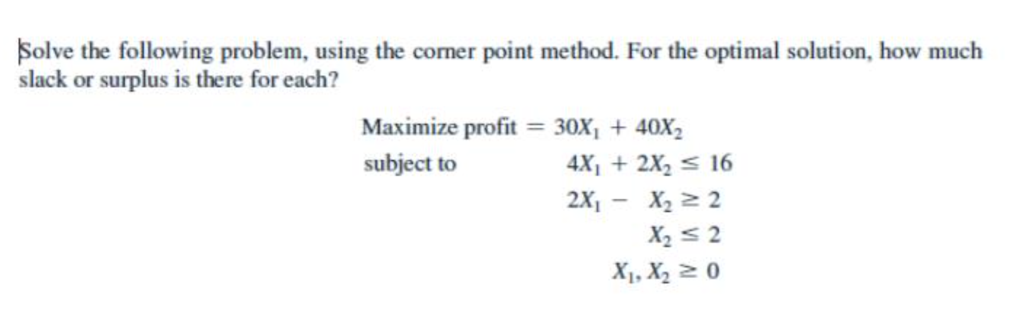 Solved Solve the following problem, using the corner point | Chegg.com