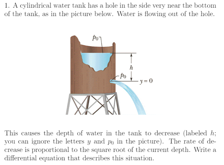 Solved 1. A cylindrical water tank has a hole in the side | Chegg.com