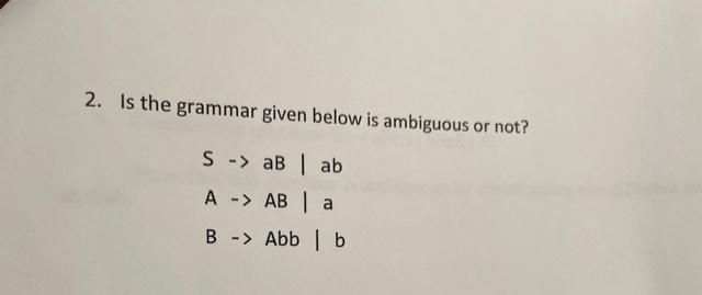 Solved 2. Is the grammar given below is ambiguous or not? | Chegg.com