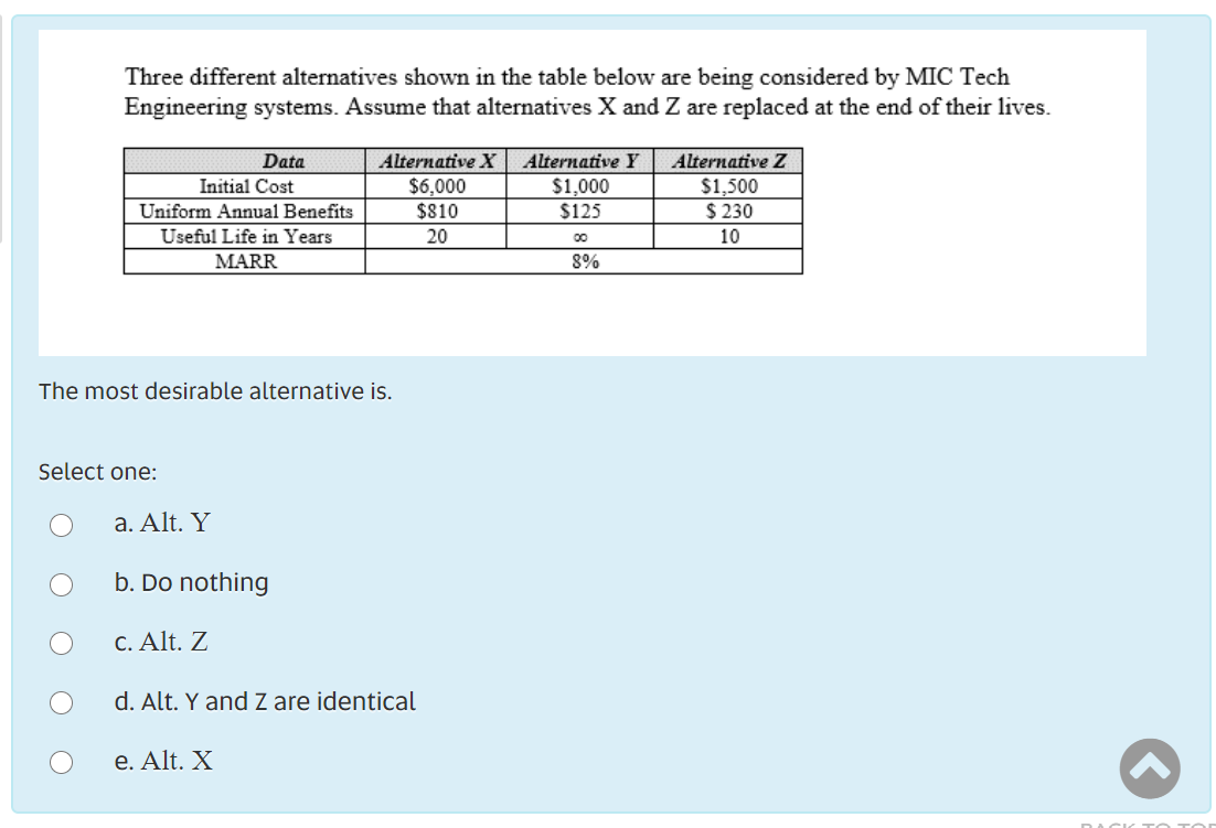 Solved Three different alternatives shown in the table below | Chegg.com