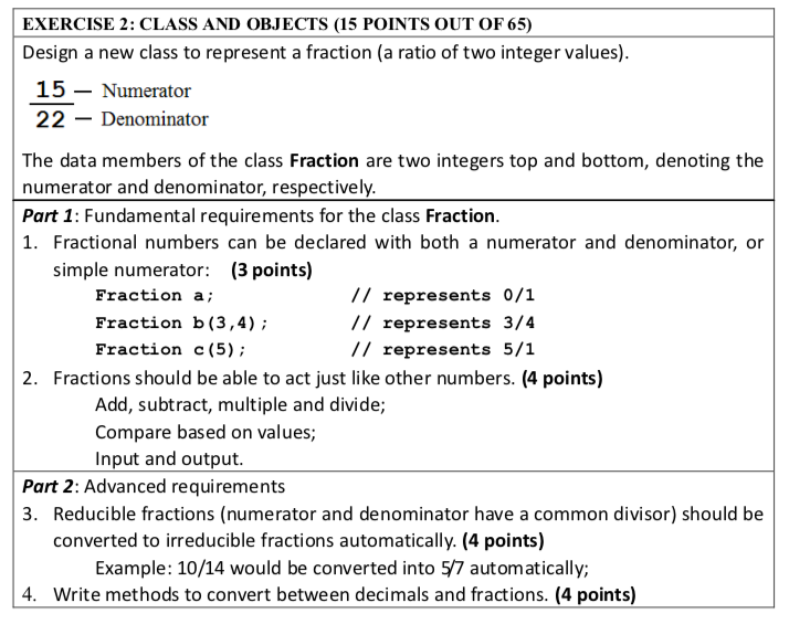 Solved EXERCISE 2: CLASS AND OBJECTS (15 POINTS OUT OF 65) | Chegg.com