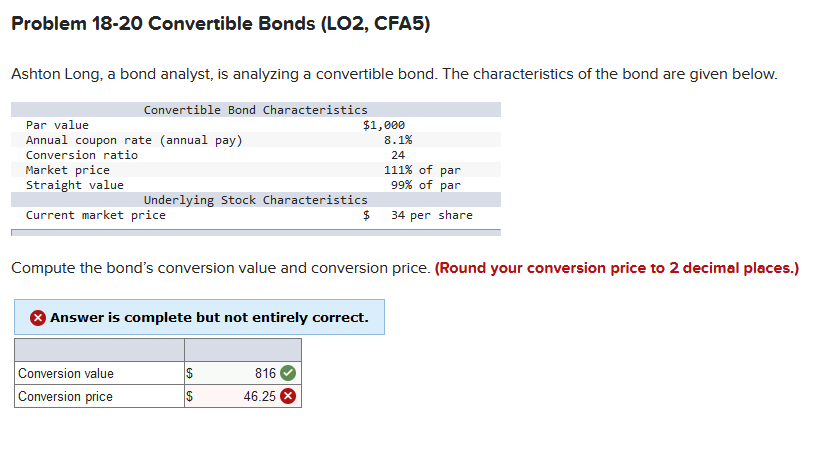 Solved Problem 18-20 Convertible Bonds (LO2, CFA5) Ashton | Chegg.com