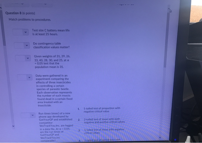 Solved Question 8 (6 points) Match problems to procedures | Chegg.com