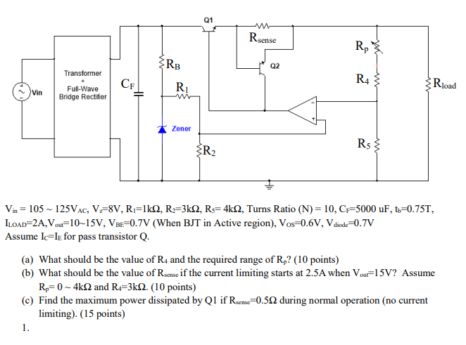 Q1 Rsense Rp {RB Q2 Transformer CF R4 R Rload Vin | Chegg.com