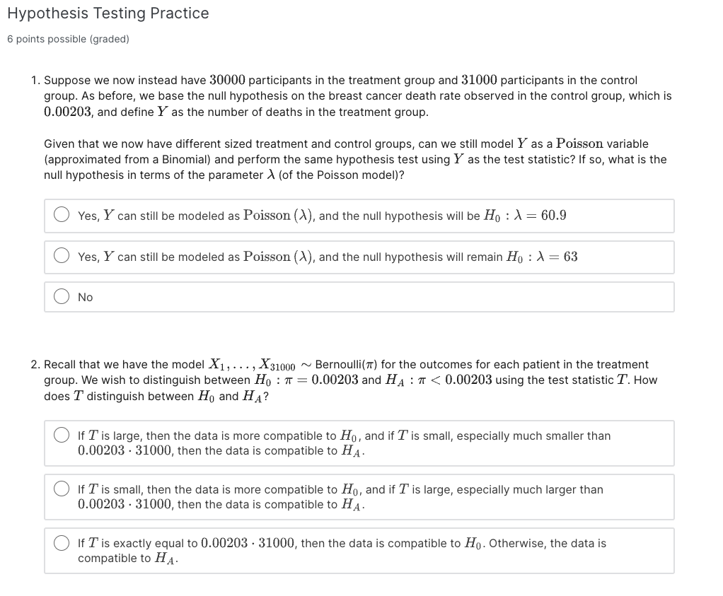 Solved Hypothesis Testing Practice 6 points possible | Chegg.com