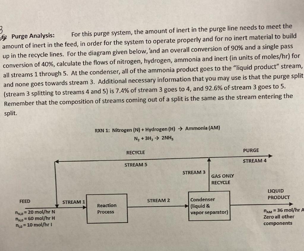 Solved 3. fe Purge Analysis: For this purge system, the | Chegg.com