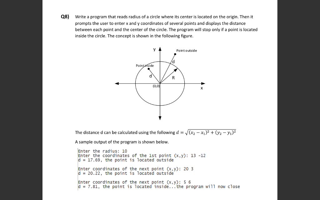 Solved Q8) Write a program that reads radius of a circle | Chegg.com