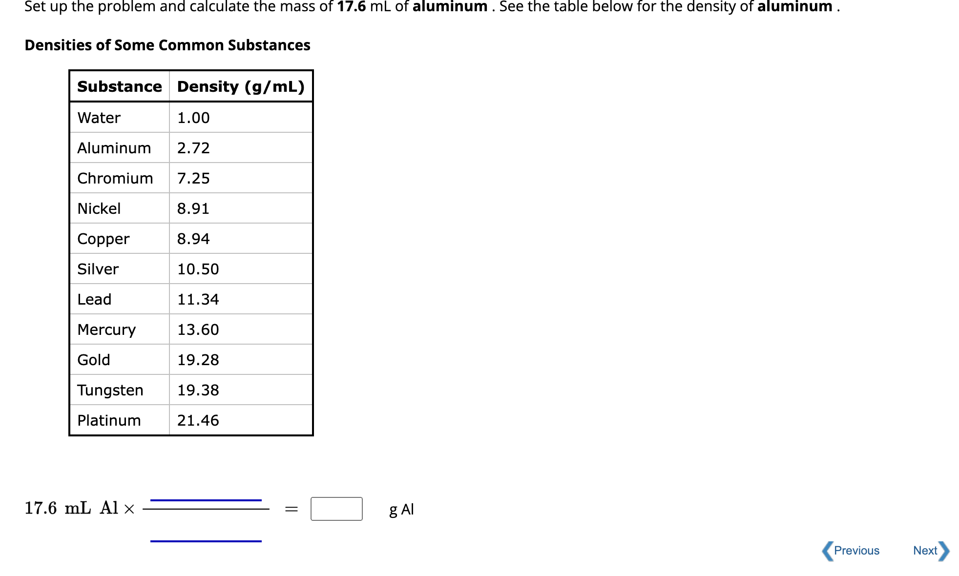 Solved Set up the problem and calculate the mass of 17.6mL | Chegg.com