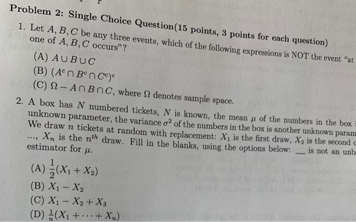 Solved Problem 2: Single Choice Question(15 points, 3 points | Chegg.com