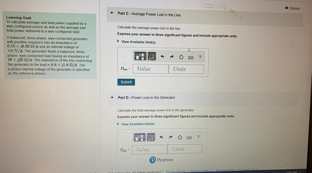 Solved Learning Goal: Part C - Average Power Lost in the | Chegg.com
