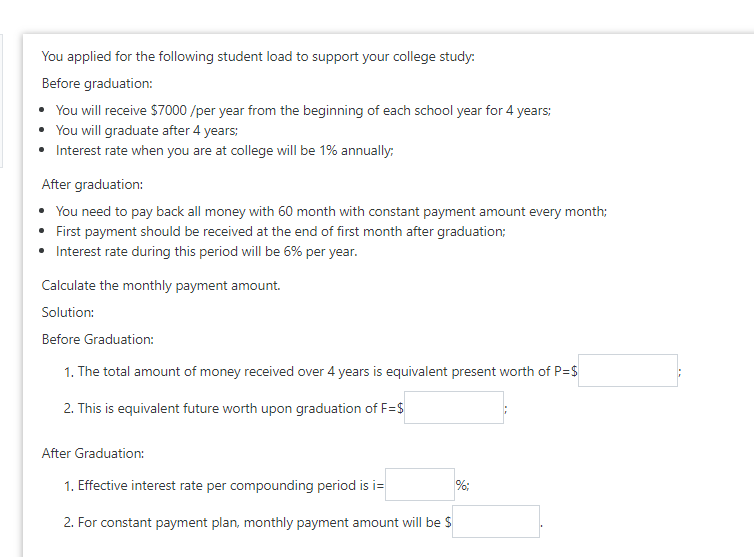 Solved You applied for the following student load to support | Chegg.com