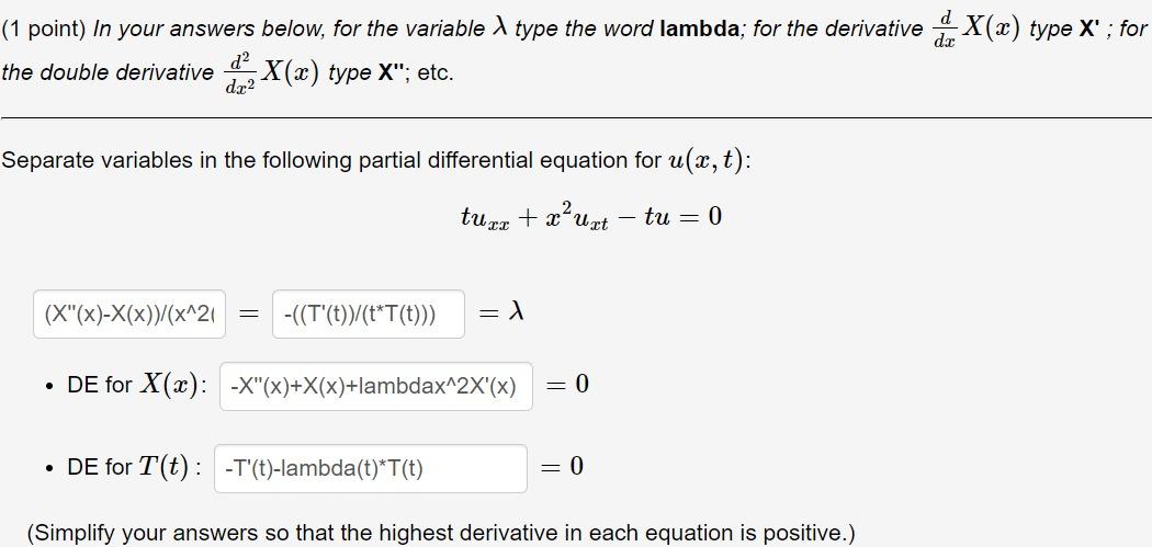 Solved (1 point) In your answers below, for the variable 1 | Chegg.com
