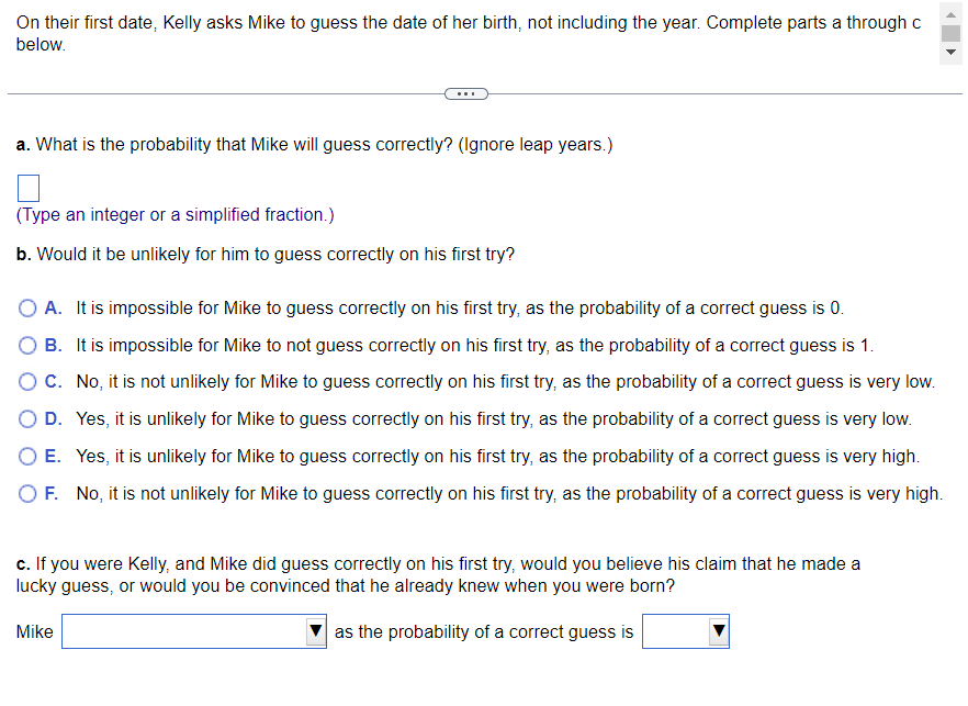 Solved On their first date, Kelly asks Mike to guess the | Chegg.com