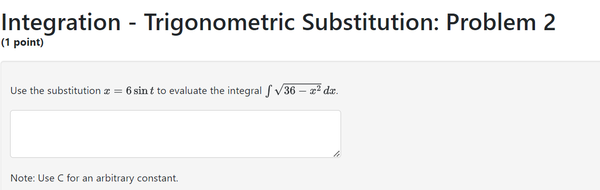 Solved Integration - Trigonometric Substitution: Problem 3 1 | Chegg.com