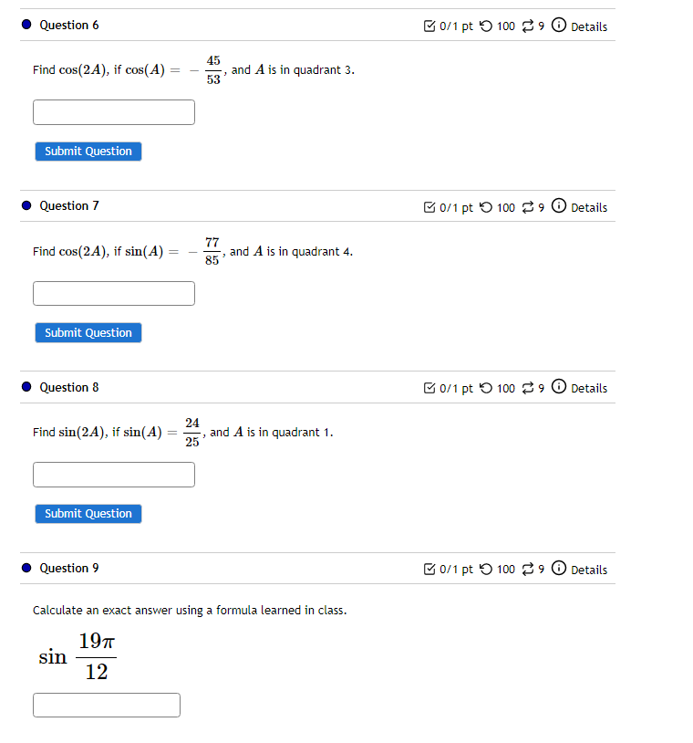 Solved Find cos(2A), if cos(A)=−5345, and A is in quadrant 3 | Chegg.com