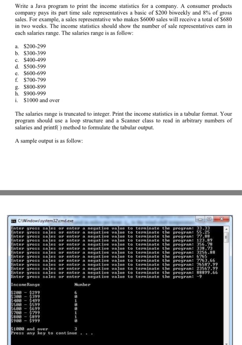 Solved Write a Java program to print the income statistics | Chegg.com