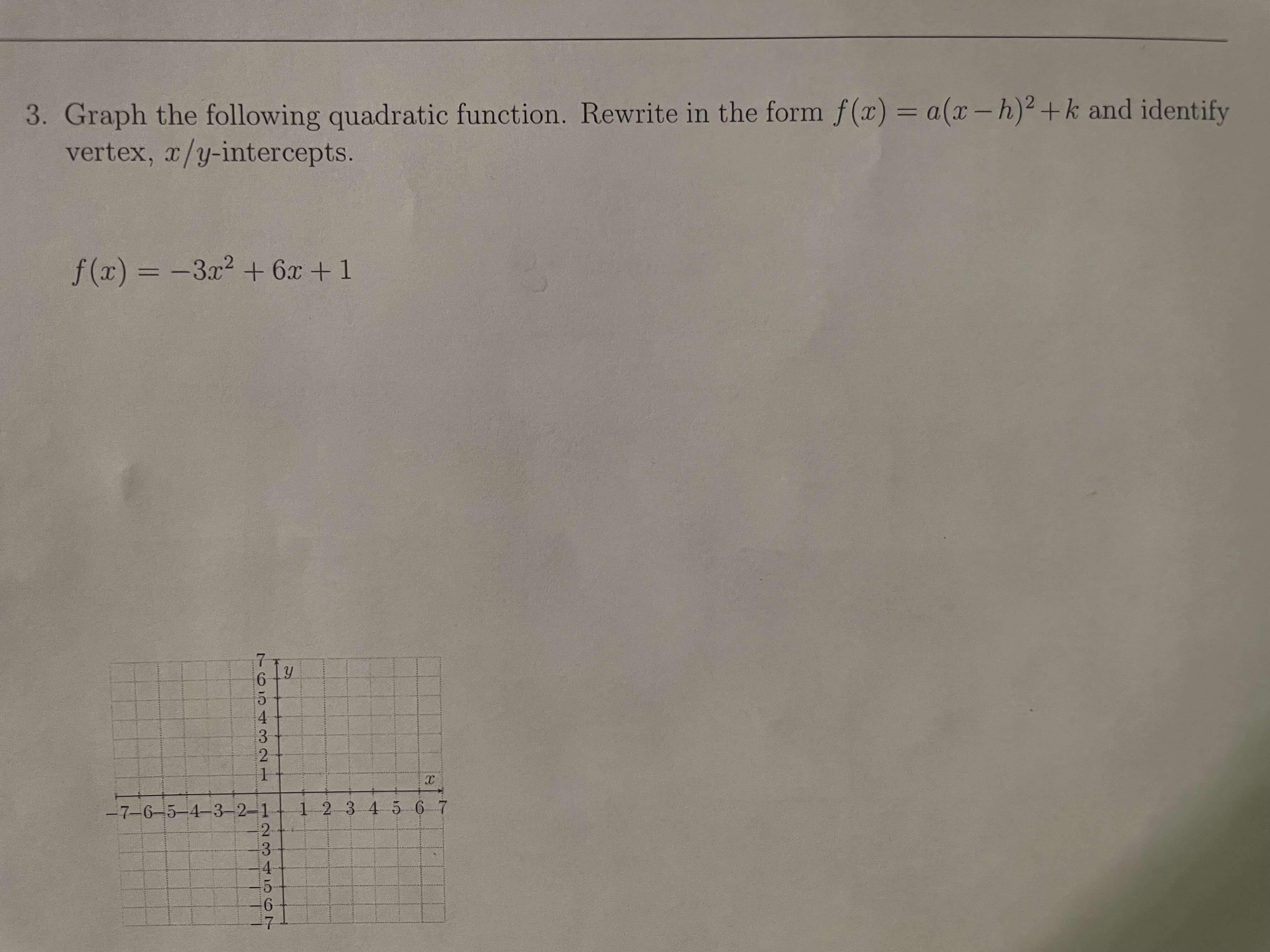 Solved Graph the following quadratic function. Rewrite in | Chegg.com