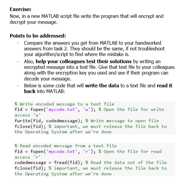 Exercise Now In A New Matlab Script File Write The