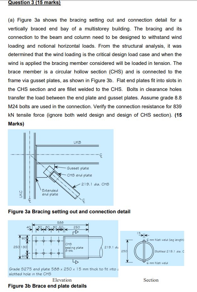 Solved Question 3 (15 marks) (a) Figure 3a shows the bracing | Chegg.com
