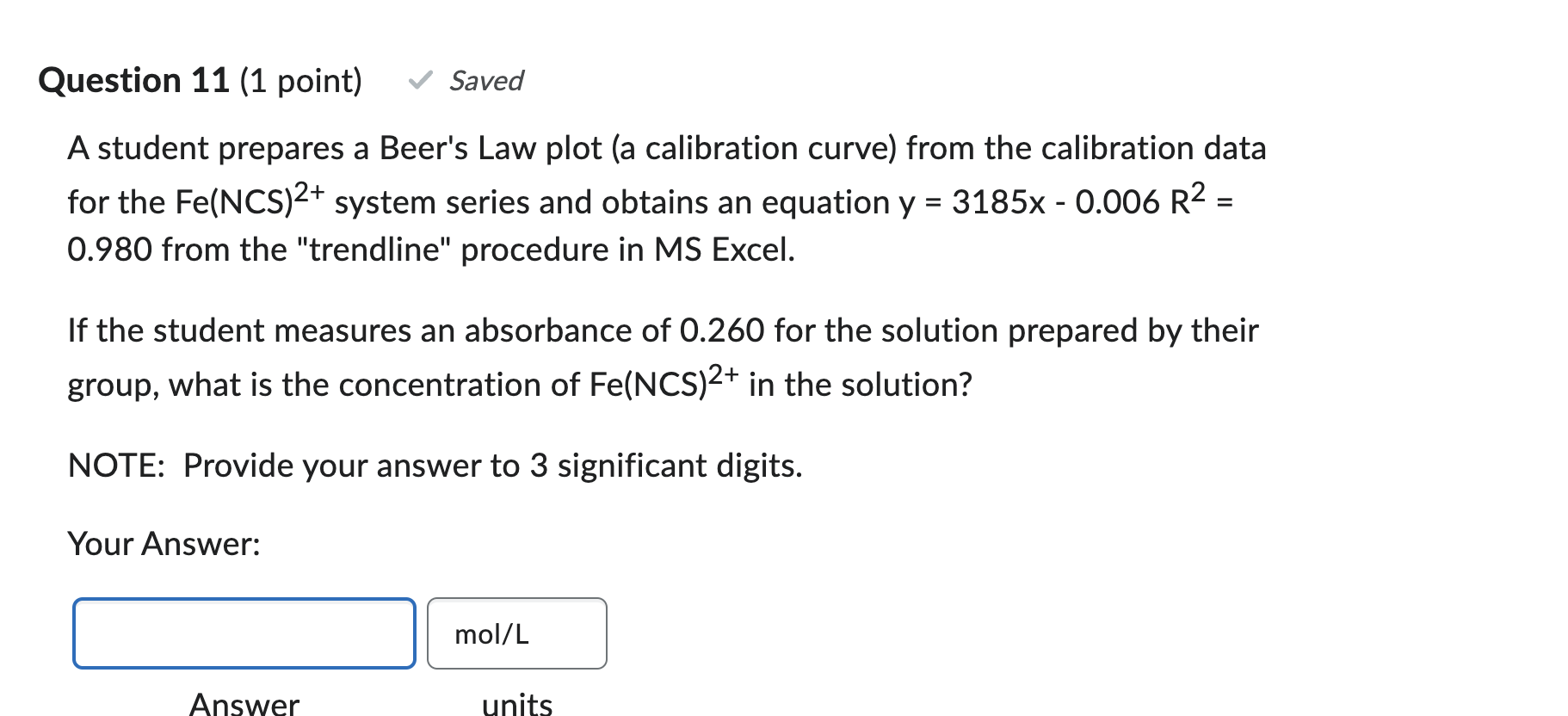 Solved A student prepares a Beer's Law plot (a calibration | Chegg.com
