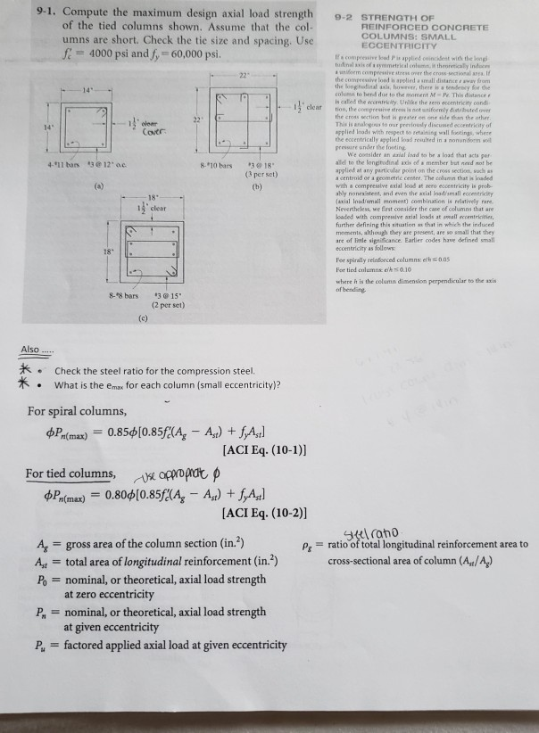 Solved 1 9-1. Compute the maximum design axial load strength | Chegg.com