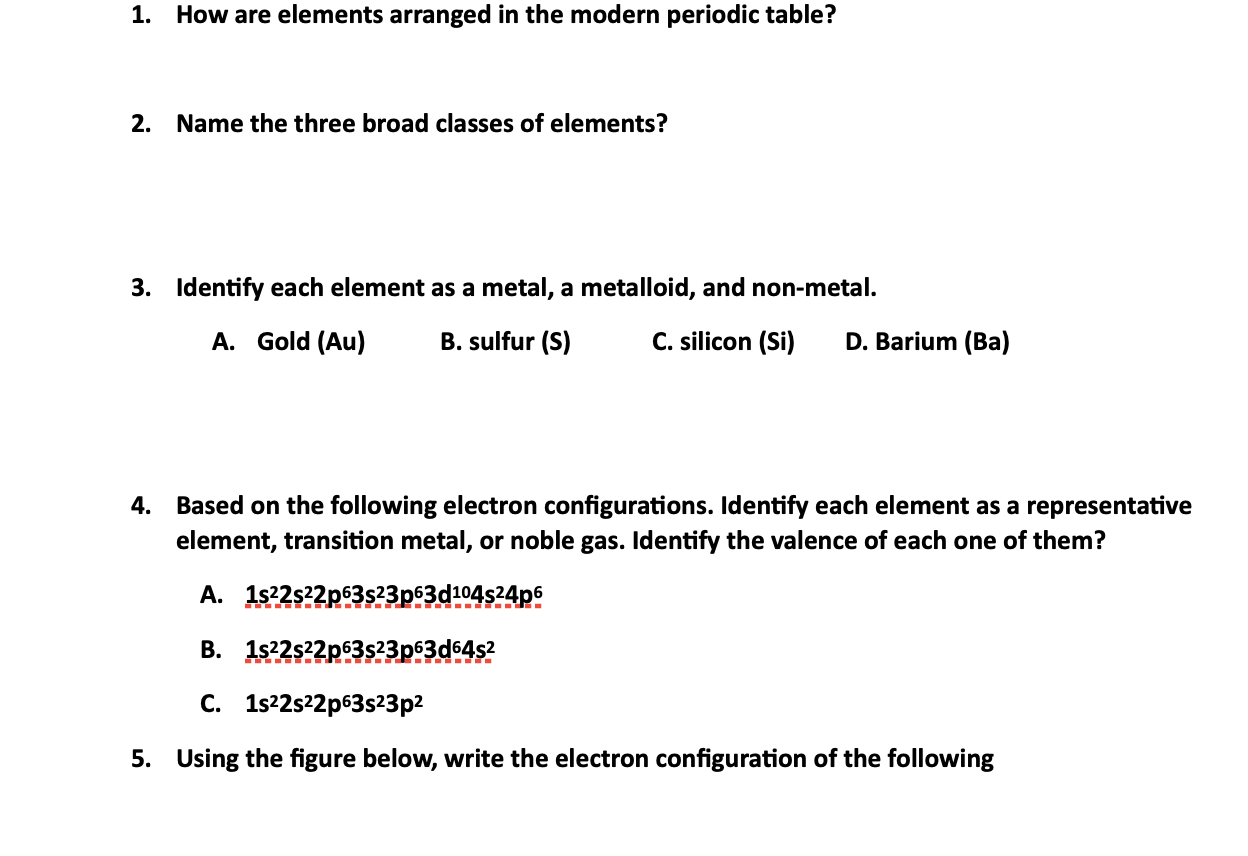 Solved 1. How are elements arranged in the modern periodic | Chegg.com