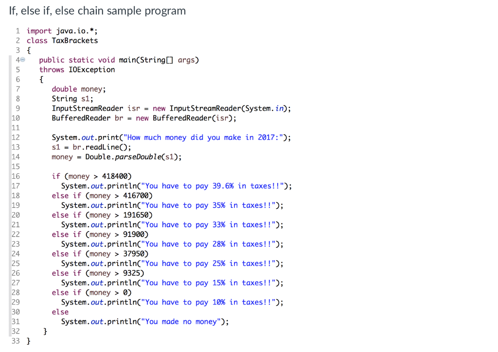 Solved If, else if, else chain: Do one of the Exercises | Chegg.com