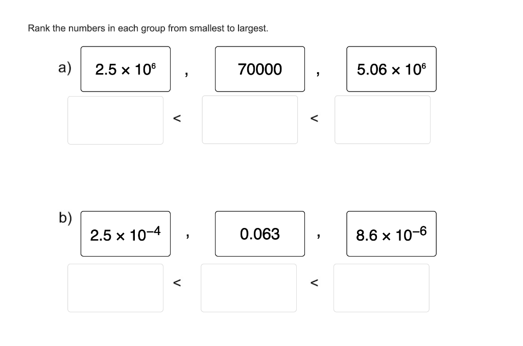 Solved Rank the numbers in each group from smallest to | Chegg.com