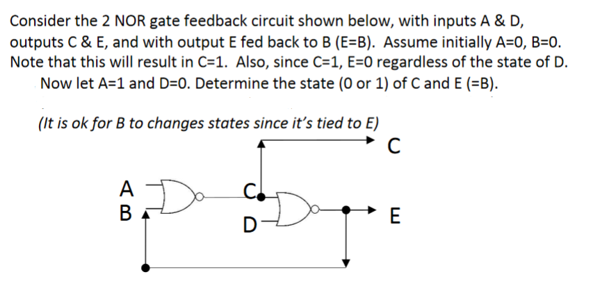 Solved Consider the 2 NOR gate feedback circuit shown below, | Chegg.com