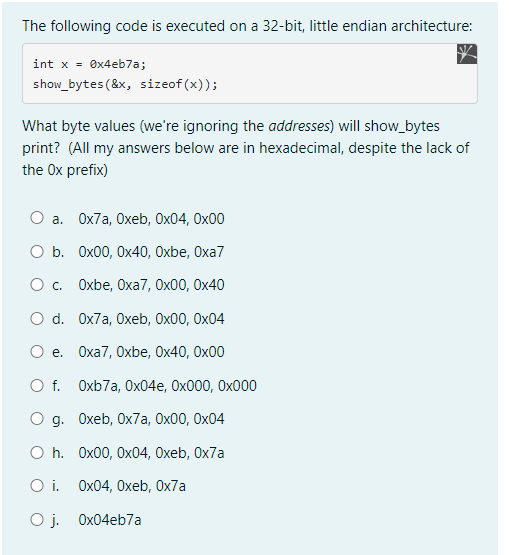 Solved The following code is executed on a 32-bit, little | Chegg.com