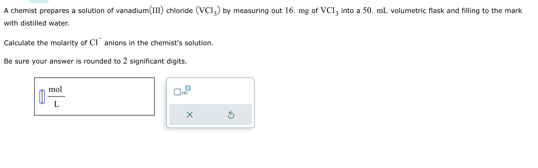 Solved A chemist prepares a solution of vanadium(III) | Chegg.com