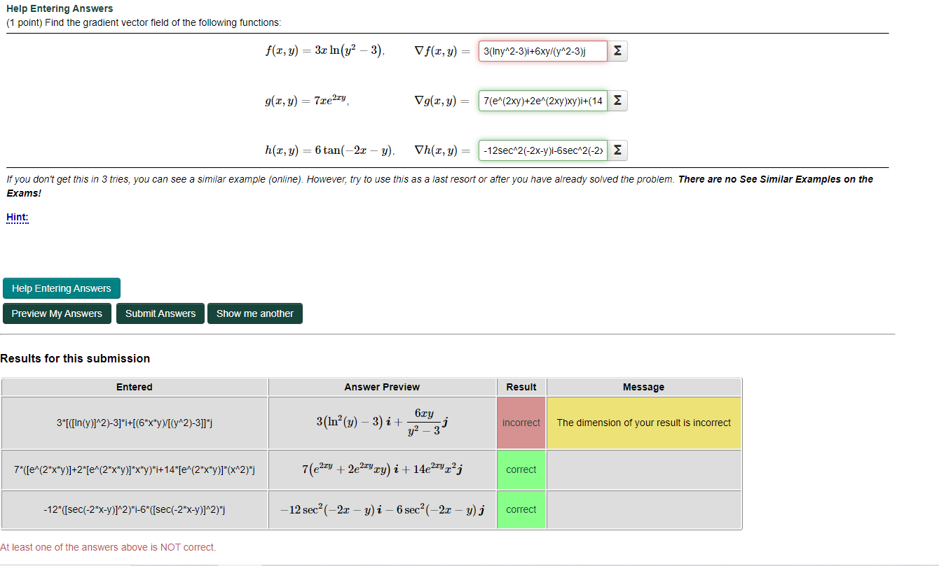 Solved Help Entering Answers (1 point) Find the gradient | Chegg.com