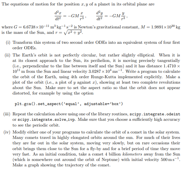 Solved 2 -GM-3 --GM* S m The equations of motion for the | Chegg.com
