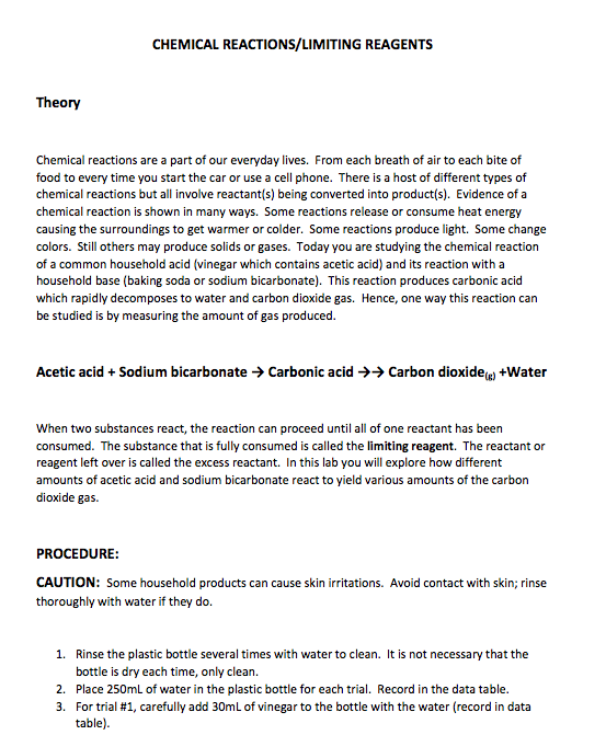 Solved CHEMICAL REACTIONS/LIMITING REAGENTS Theory Chemical | Chegg.com