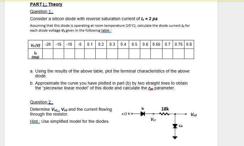 Solved Question 1: Consider a silicon diode with reverse | Chegg.com