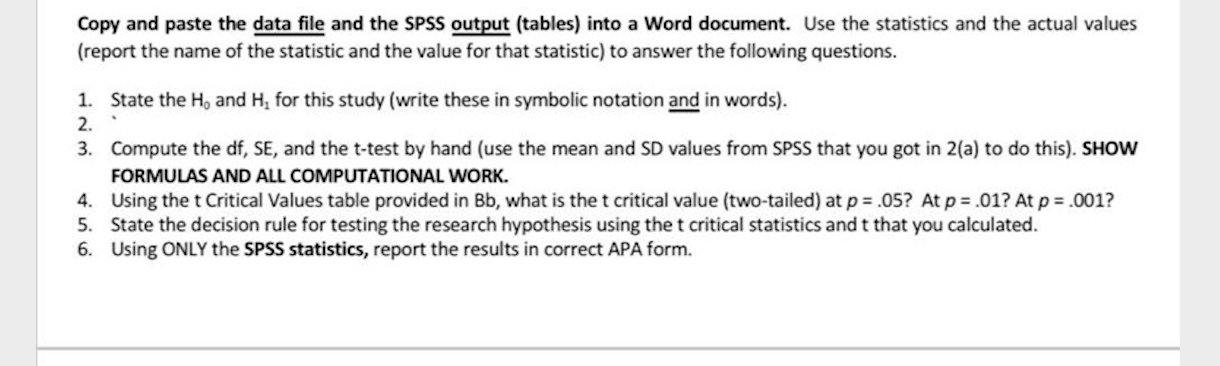 Copy and paste the data file and the SPSS output | Chegg.com