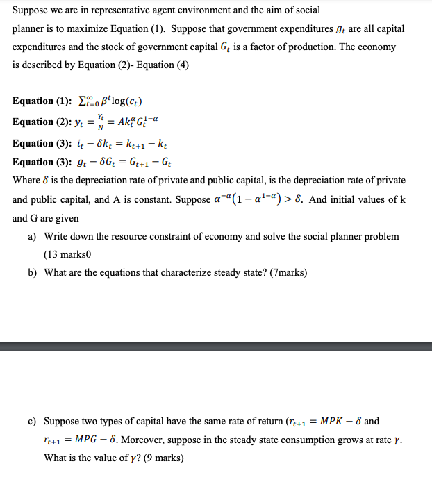 Solved Suppose we are in representative agent environment | Chegg.com