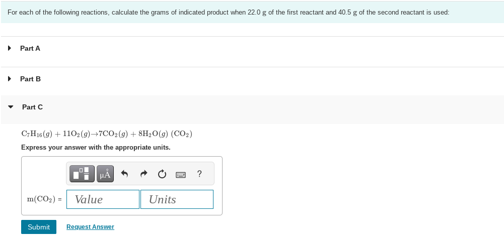 Solved C7H16(g)+11O2(g)→7CO2(g)+8H2O(g)(CO2) Express your | Chegg.com