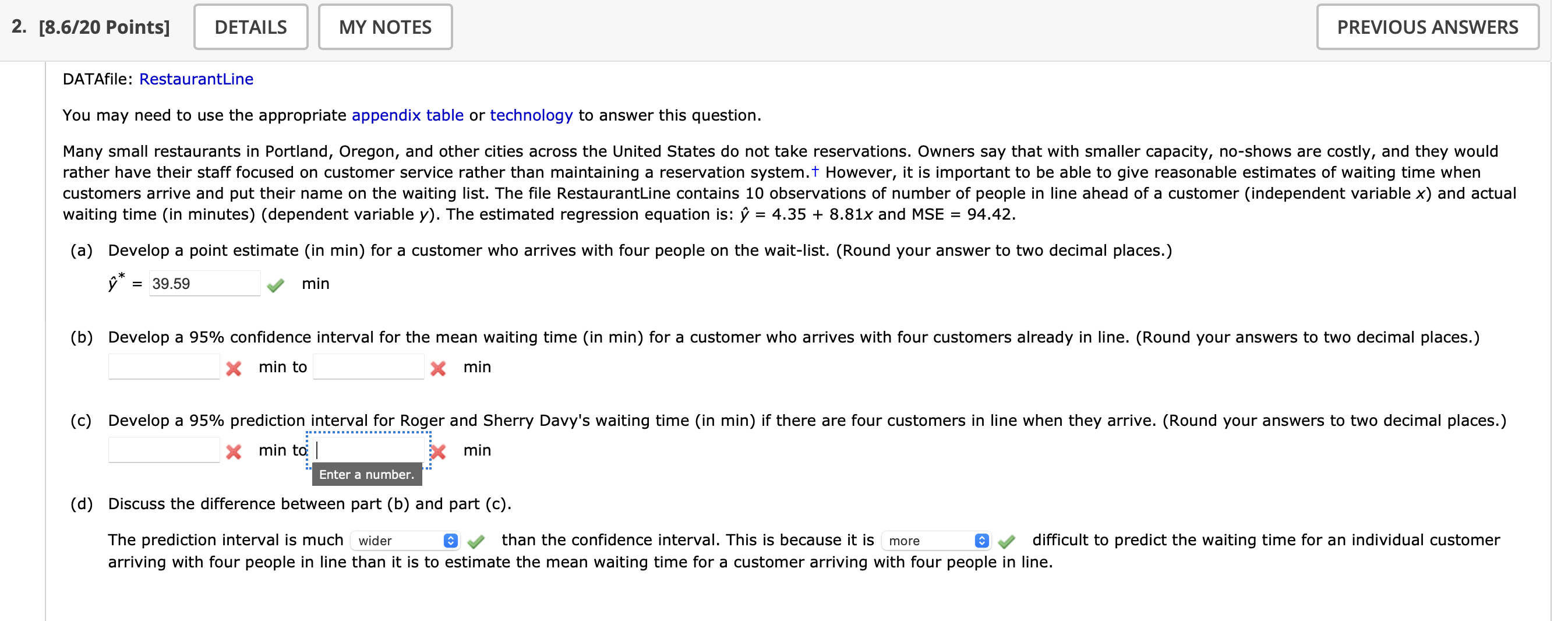 Solved y ﻿hat(y)=4.35+8.81x ﻿and MSE =94.42.(a) ﻿Develop a | Chegg.com