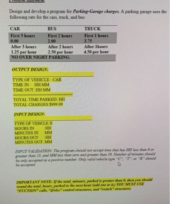 Design and develop a program for Parking-Garage | Chegg.com