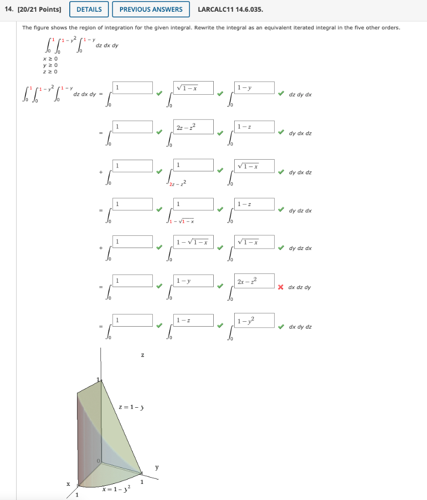Solved 14. [20/21 Points) DETAILS PREVIOUS ANSWERS LARCALC11 | Chegg.com
