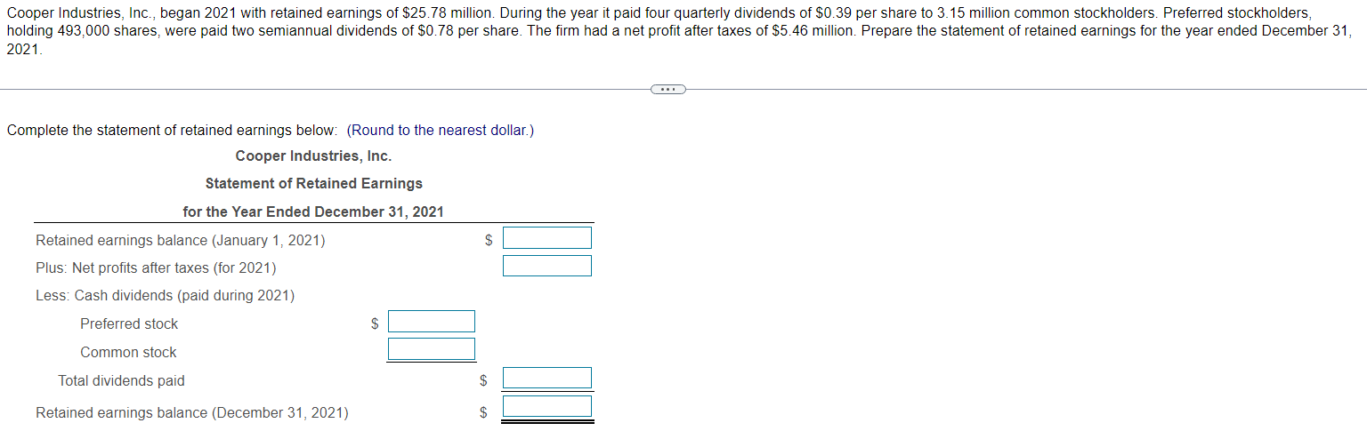 Solved 2021. Complete the statement of retained earnings | Chegg.com