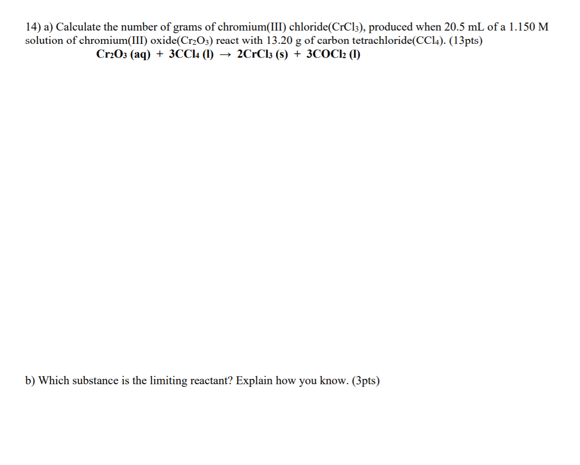 Solved Show all work in Stoichiometry form x____x____ etc. | Chegg.com