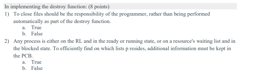 Solved In implementing the destroy function: ( 8 points) 1) | Chegg.com