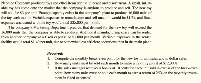 Solved Neptune Company produces toys and other items for use | Chegg.com